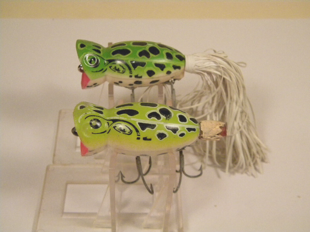 2 Vintage Arbogast Hula Popper Leopard Frog 2" topwater crankbait lure ...