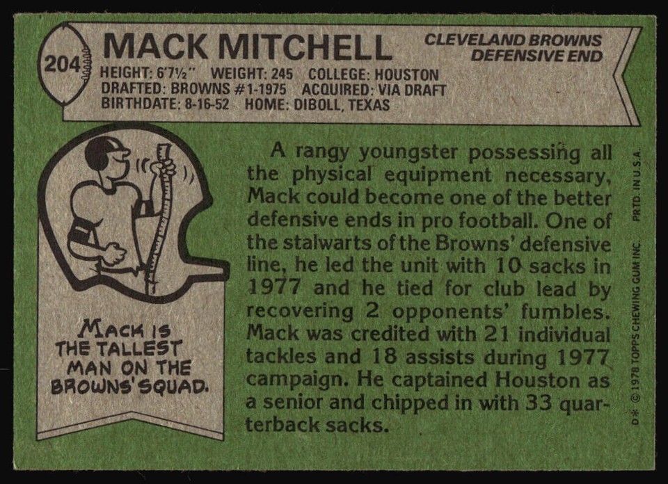 1978 Topps Mack Mitchell #204 Cleveland Browns | eBay