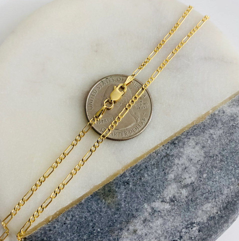 14k REAL Gold 2mm Figaro Chain-14K Real Yellow Gold Figaro Chain-5 ...