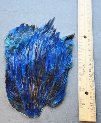 Lot 126, Dyed Dark Blue India Rooster Streamer Neck Cape Feathers Fly ...