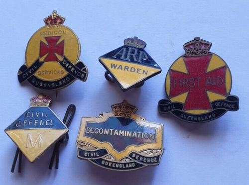 WW2 Queensland Civil Defence badges - 5 different -top condition enamel ...