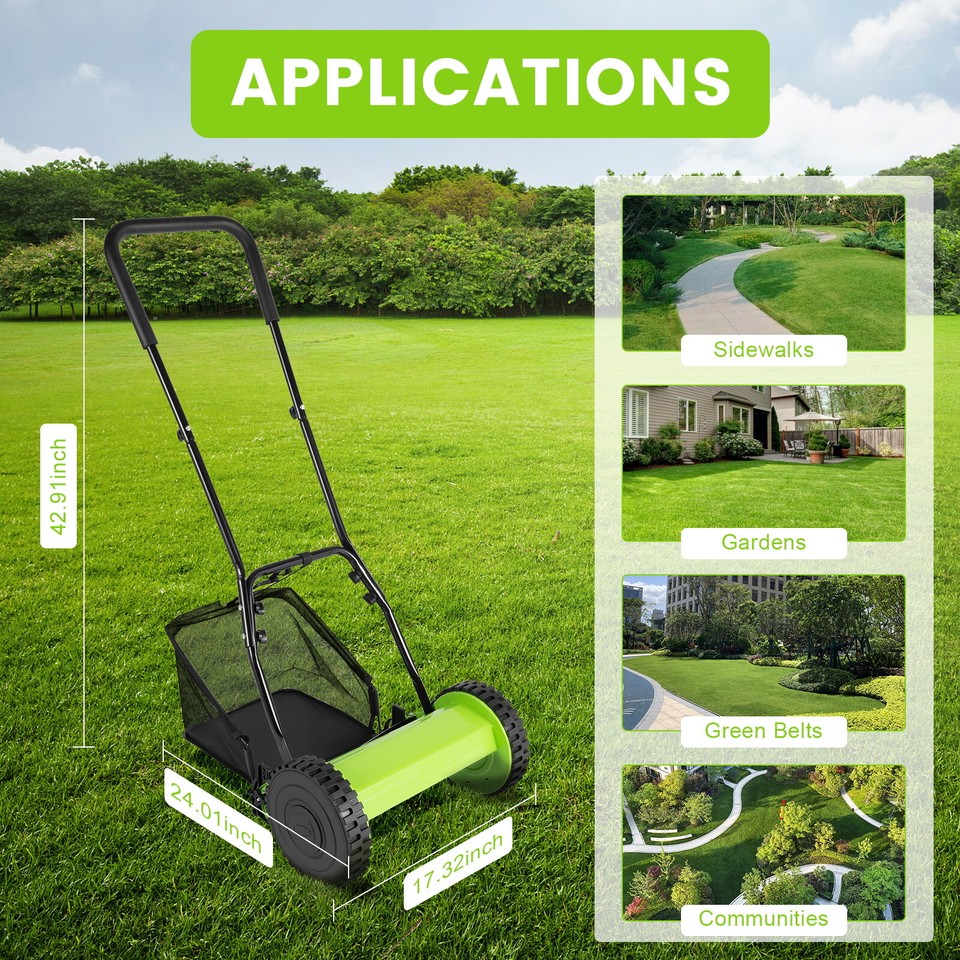 12-Inch Manual Lawn Mower 5-Blade Push Reel Lawn Mower with Grass ...