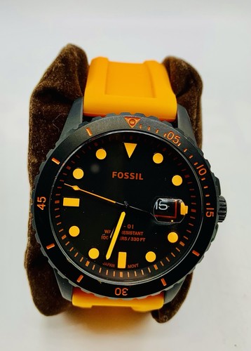 Vintage Fossil Black PVD Men’s Watch Orange Silicone Band Excellent ...