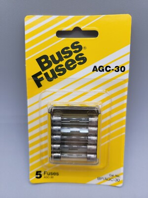 5 Pack Cooper Bussmann Buss 30 amps AGC-30 Automotive Fuse Glass Tube ...