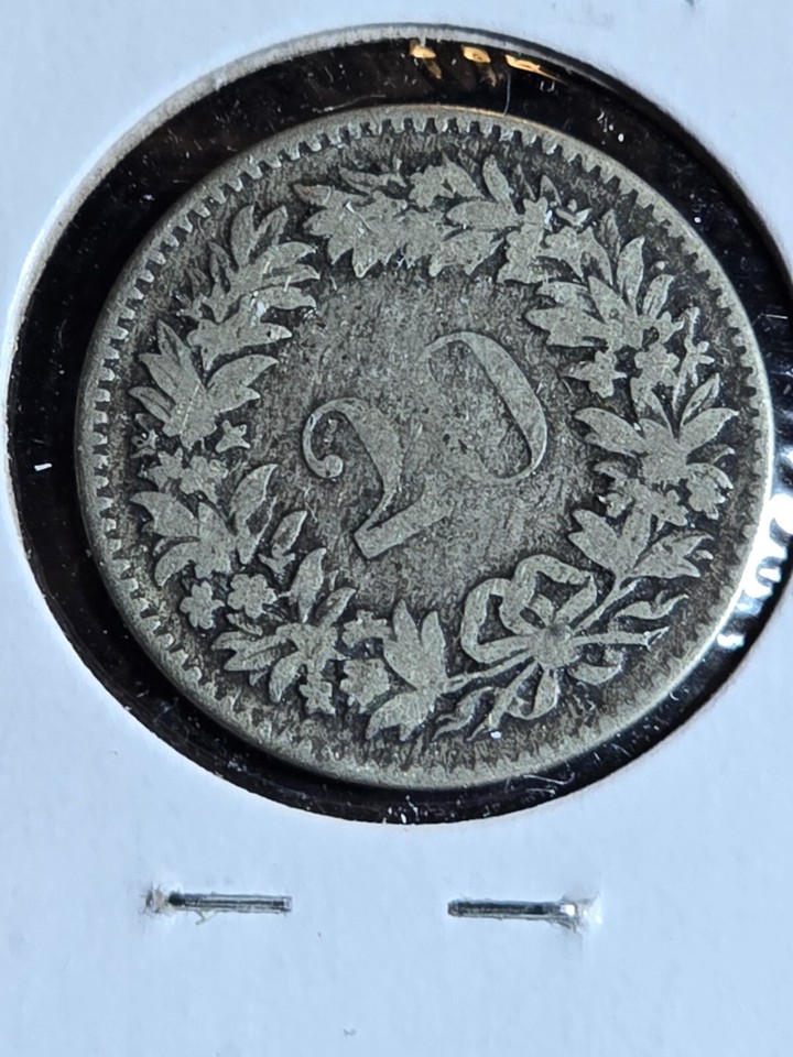 Swiss 20 Rappen Coin 1850 KM# 7 Switzerland Silver .150 Coat of Arms ...