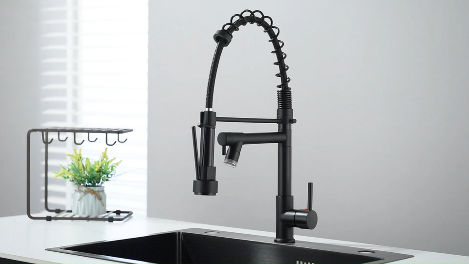 Black LED Kitchen Faucet Sink Mixer Faucet Single Handle Pull Down ...