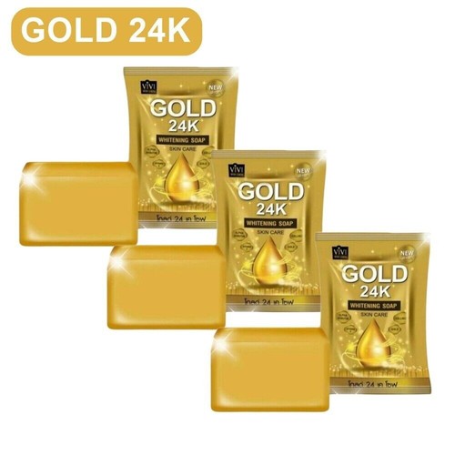 3x Gold 24k Whitening Bright Soap Collagen VitaminE Moisture Skin Face ...