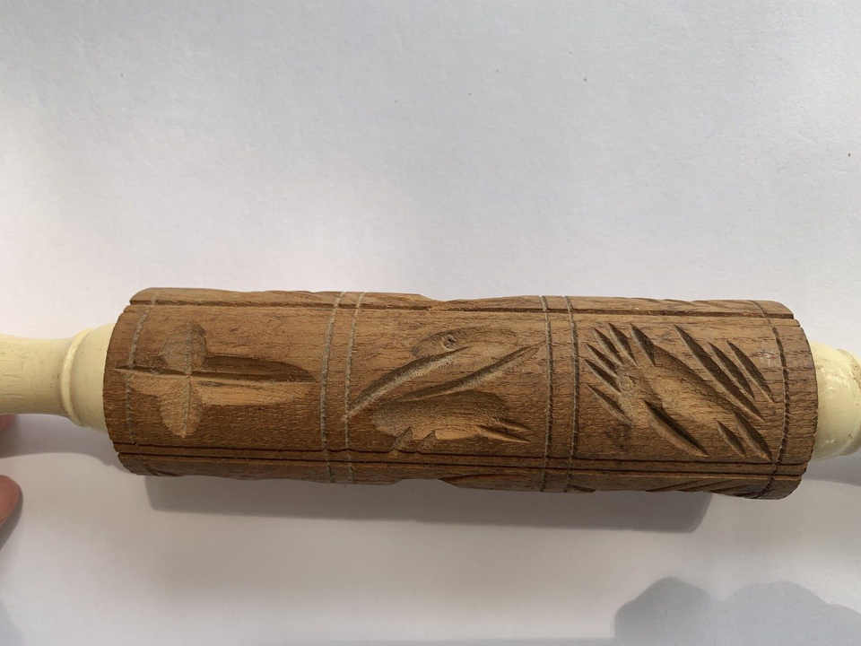 Vintage Hand Carved Springerle Cookie Rolling Pin 12 Designs | eBay
