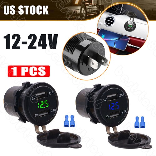 Dual Port 3.1A USB Digital Voltage Volt Meter LED Voltmeter Car Truck ...