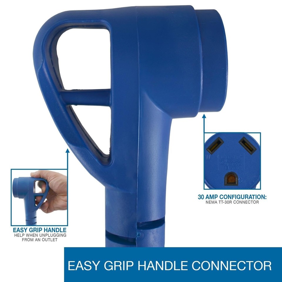 Conntek 14361, 30 Amp RV Extension Cord, Blue (25-Feet) 25-Feet Flat ...