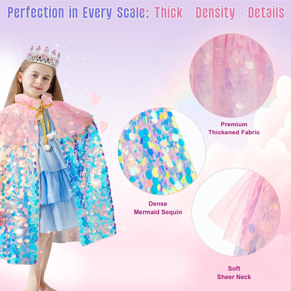 Meland Princess Dress Up for Girls 3-8, 11Pcs Mermaid Cape with Crown ...