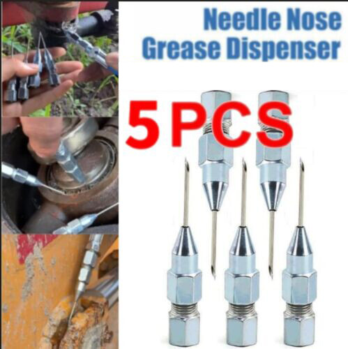 5Pcs Silver Needle Nose Grease Gun Attachment Dispenser Nozzle Adaptor ...