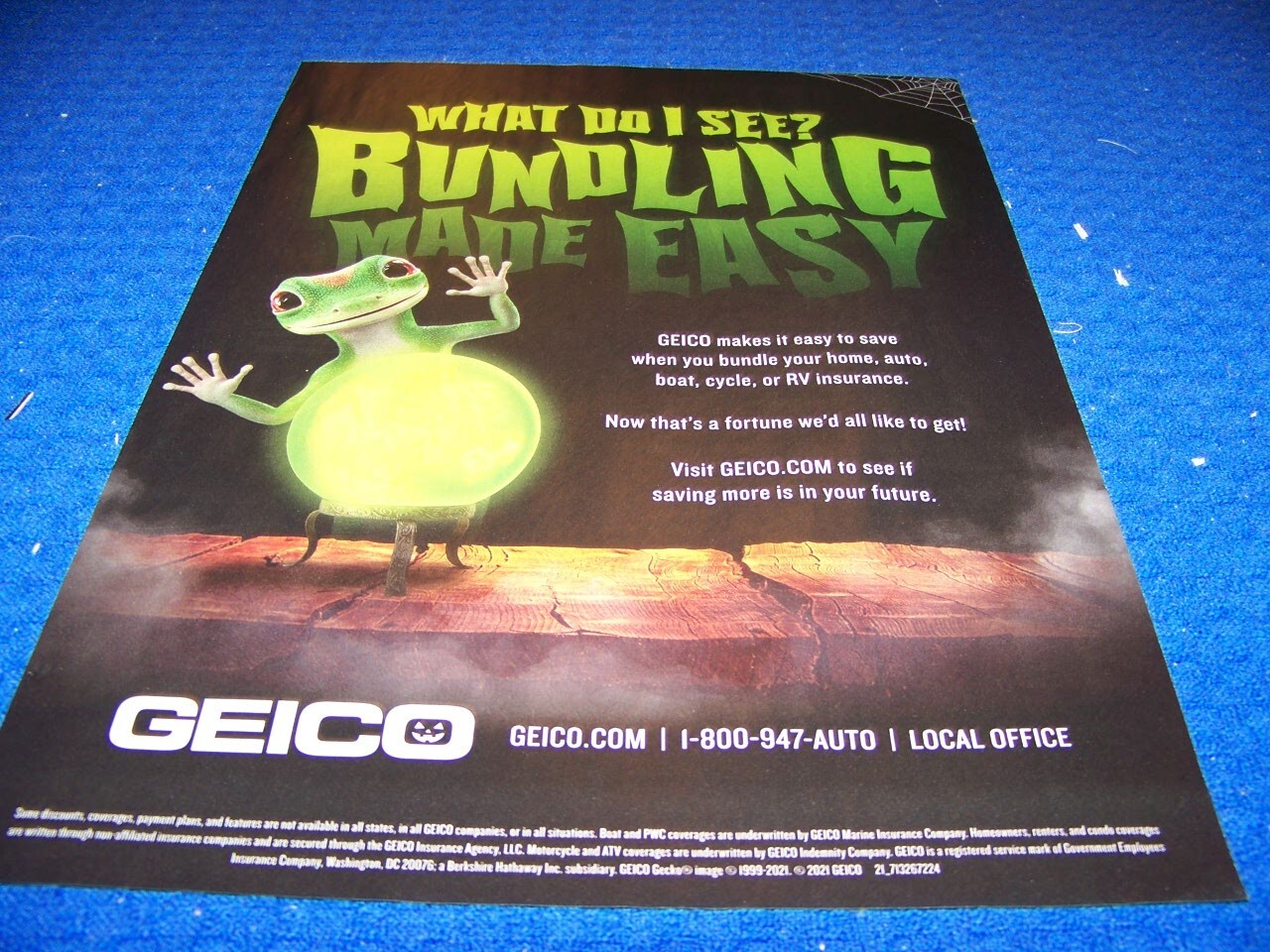 2021 GEICO GECKO INSURANCE "WHAT DO I SEE?.."..1-PAGE COLOR SALES AD ...