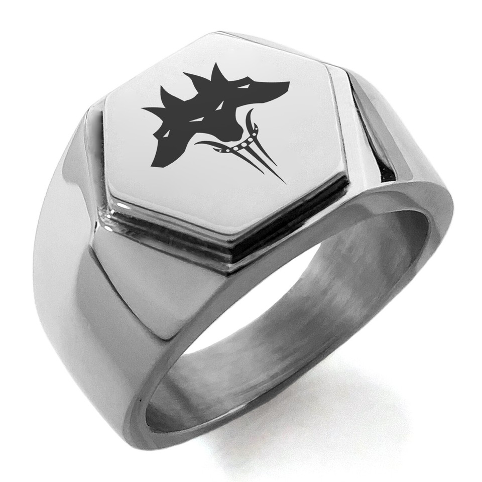 Stainless Steel Greek Mythology Cerberus Symbol Mens Hexagon Crest ...
