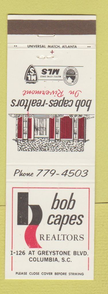 Matchbook Cover - Bob Capes Real Estate Columbia SC | eBay