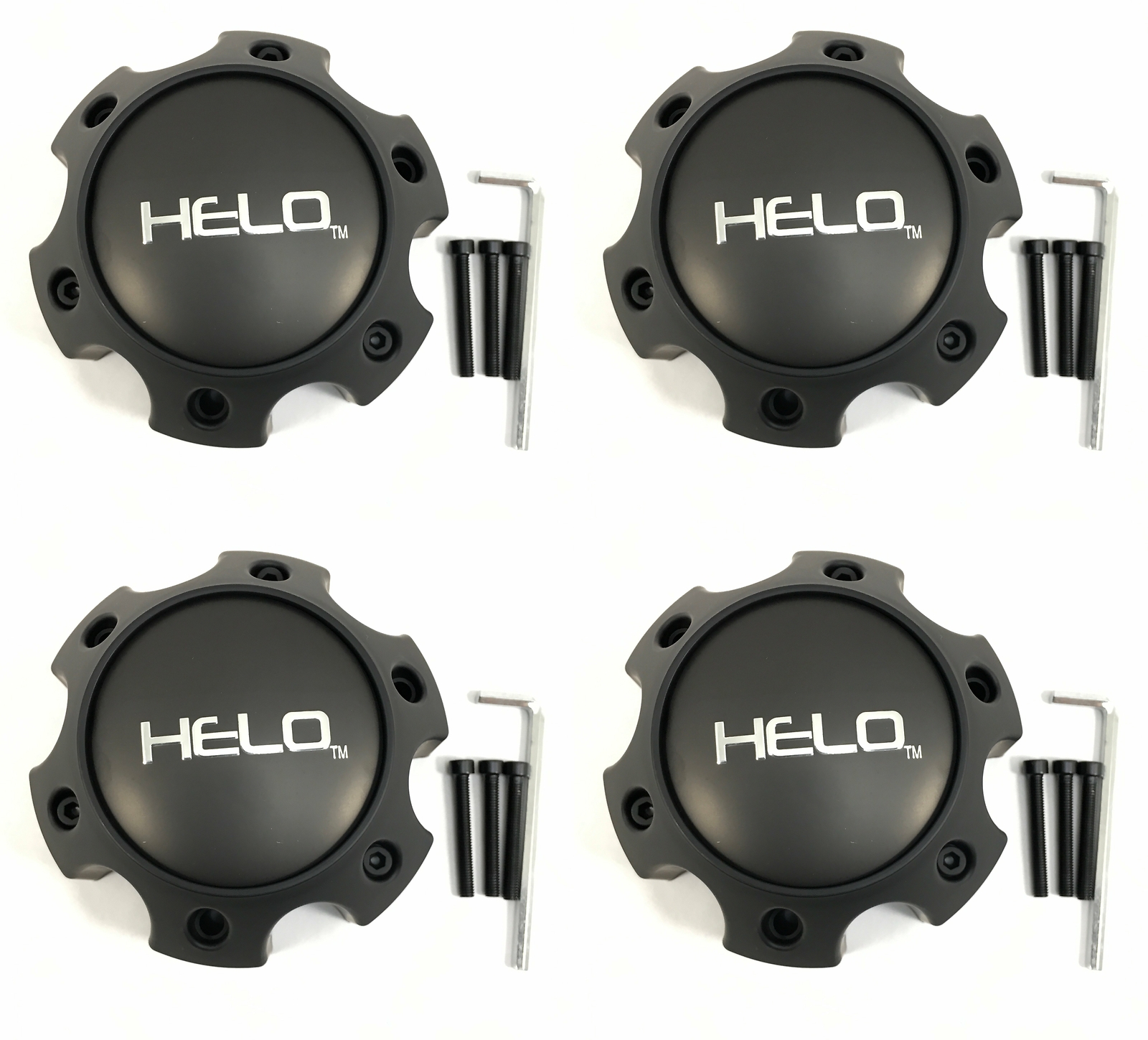4 Helo Satin Black Wheel Center Hub Caps Bolt-On for 6x135 HE904 HE879 ...