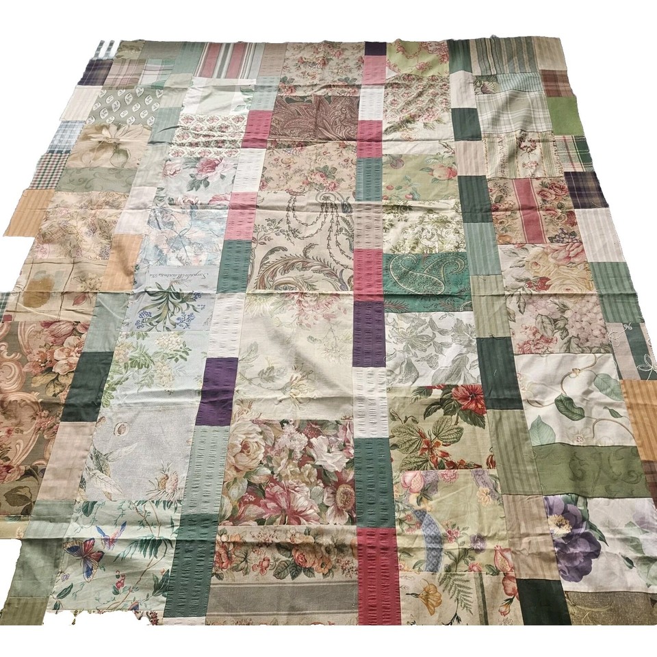VTG Patchwork Quilt Top Handmade Floral Pieced Material 90"x70 ...