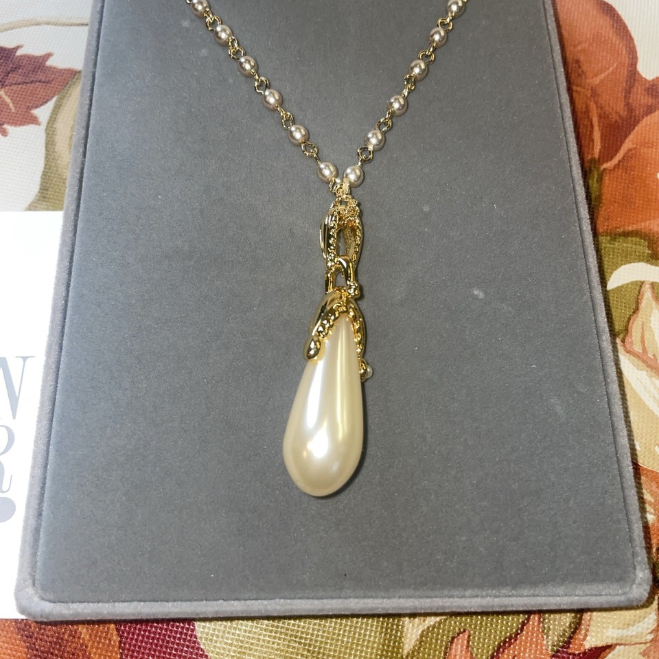 Nolan Miller Vienna Pearl Pendant Necklace Crystals Gold tone Signed ...