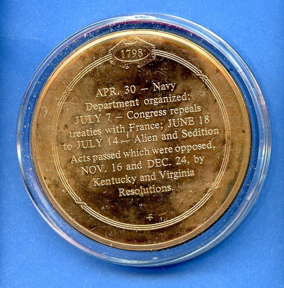 Alien and Sedition Acts Curtail Liberties 1798 - 60s Era Bronze 1 3/4 ...