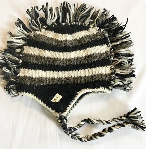 H157 Hand Knitted Mohawk Woolen Hat Cap with Fleece Lining Adult Made ...