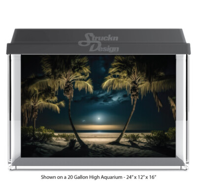 Dark Night Beach Scene Polyester Fish Tank Glass Backdrop Aquarium ...