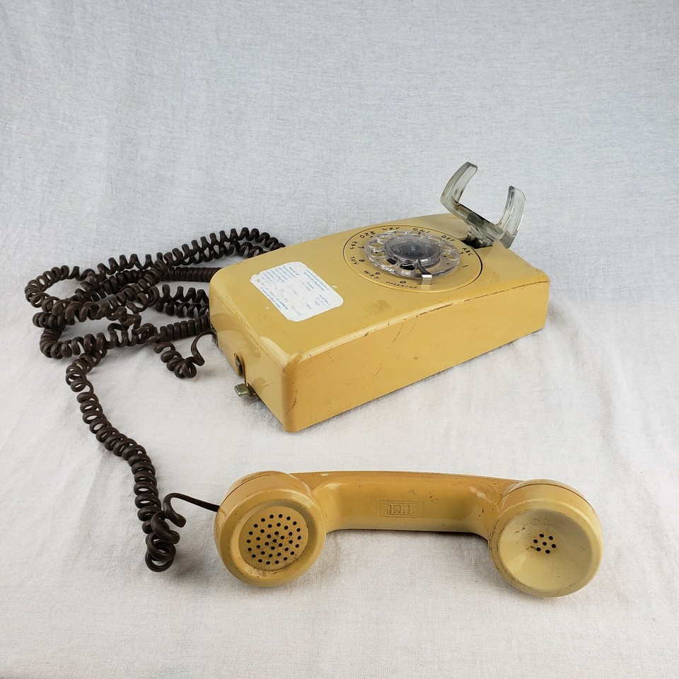 Vintage ITT Wall Mount Rotary Dial Telephone Phone Beige Tan ...