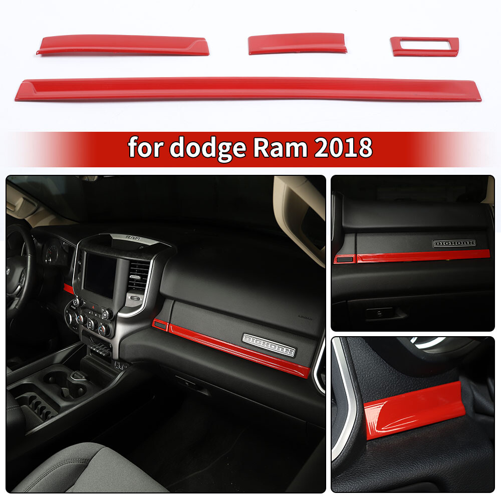 Red Center Console Panel Decor Cover Trim Strips for 2018 UP Dodge Ram ...