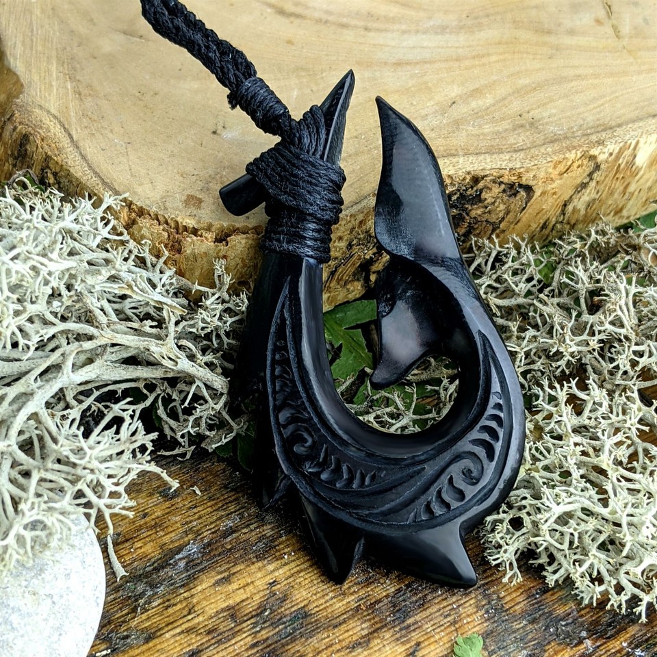 Carved Horn Pendant Hei Matau Whale Tail Muri Paraoa Necklace ...