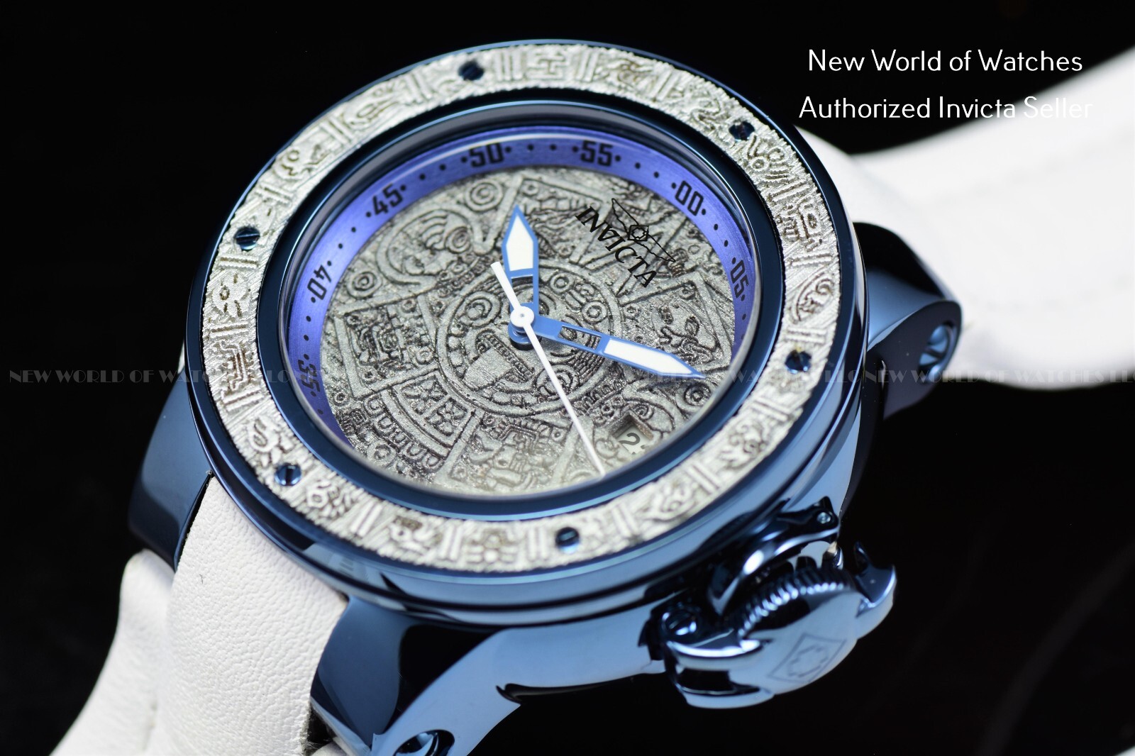 Invicta Women's Subaqua Blue Wooden Quartz 42mm White Leather Rare ...