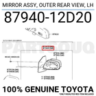 8794012D20 Genuine Toyota MIRROR ASSY, OUTER REAR VIEW, LH 87940-12D20 ...