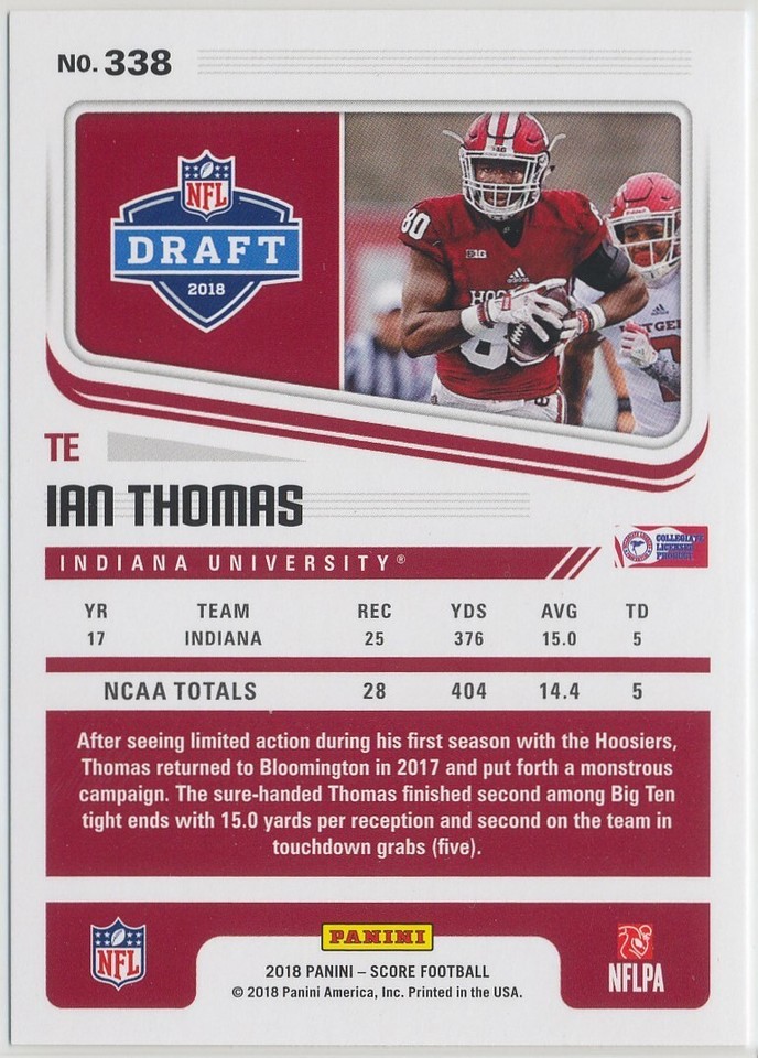 Ian Thomas - Indiana Hoosiers - 2018 Panini Score Football - RC - #338 ...