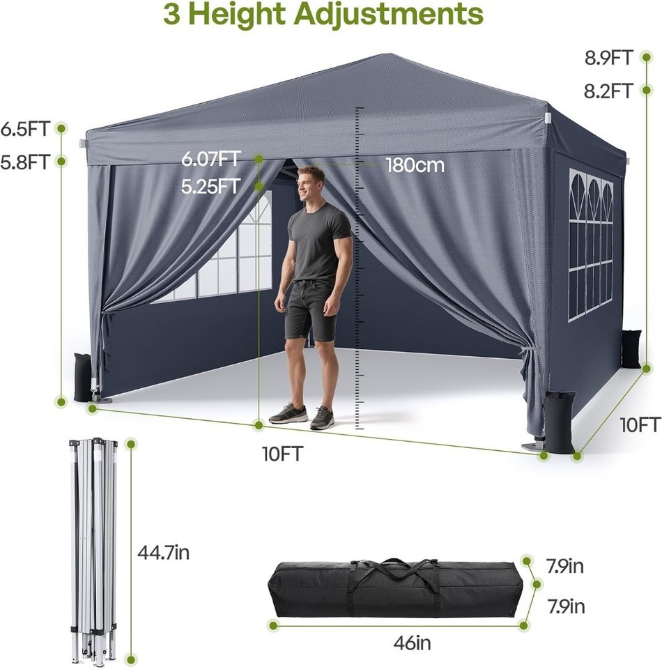 Gazebo 3x3M Waterproof Pop Up Shelter Marquee Dark Grey AUCTION | eBay UK