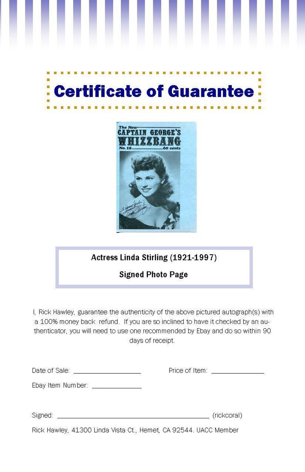 LINDA STIRLING 1940'S WESTERN MOVIE SERIALS ACTRESS SIGNED PHOTO PAGE ...