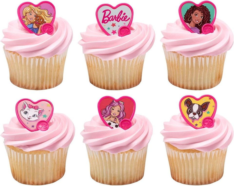 DecoPac Barbie Be The Future Rings, Pink Heart Shaped Cupcake ...