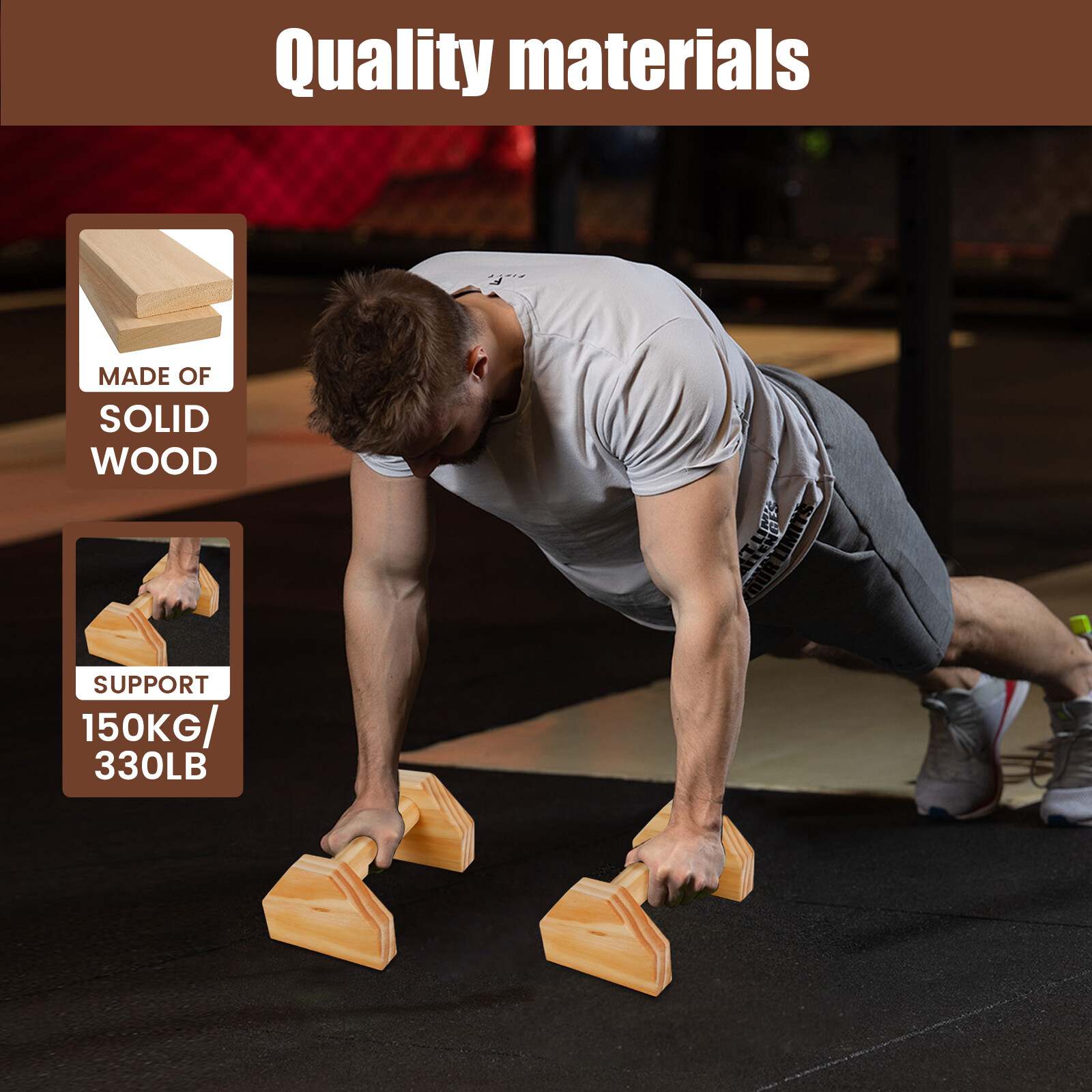2Pcs Push-up Bracket Wooden Parallettes Gravity Fitness Non-slip ...