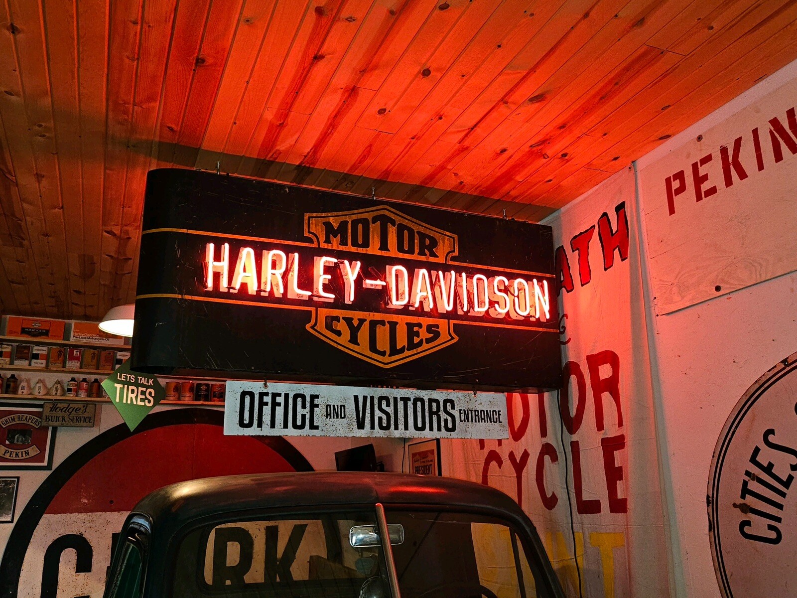 Harley Davidson MOTORCYCLE doubLe Sided BULLNOSE sign MAN CAVE garage ...