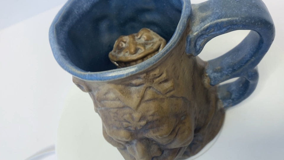 Jim Rumph Vtg Cross Eye Tankard Mug Ugly Face Art Pottery Gremlin Troll ...