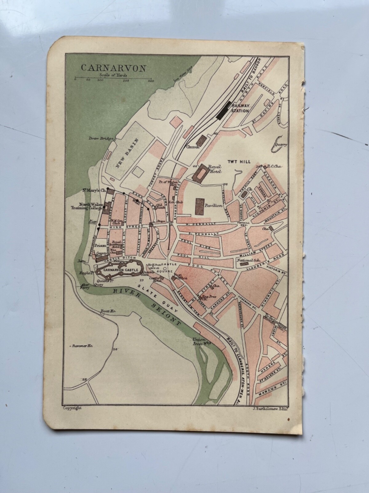 1892 antique chromolithograph street plan of Carnarvon North Wales - Semvo