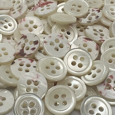 White Trocas Oyster Shell Shirting Button w/Rim Red Speck Back 11mm 7/ ...