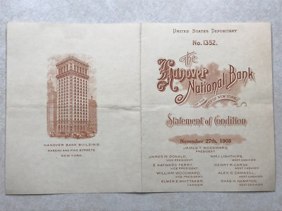 Hanover National Bank Condition New York NY 1908 Vintage Letterhead ...