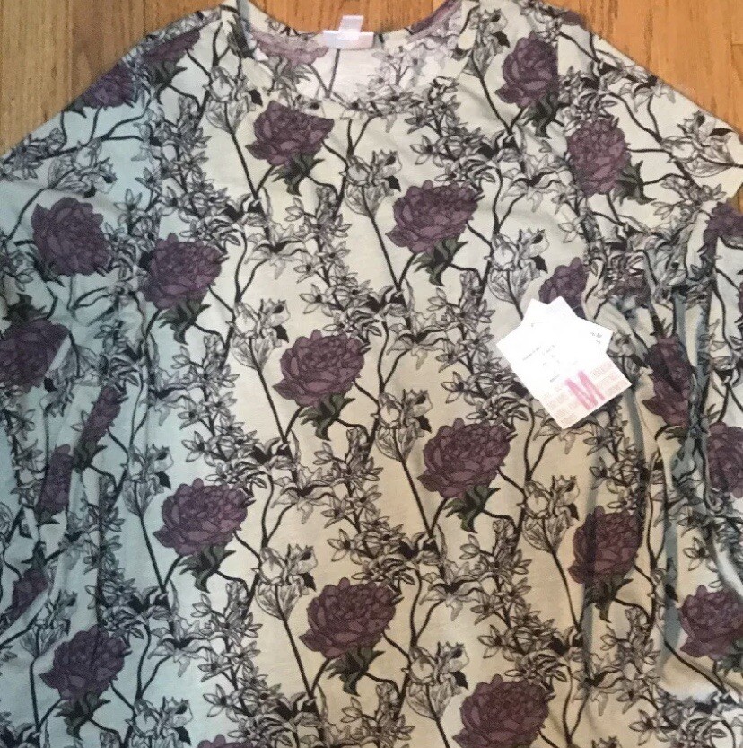 NWT Lularoe Carly Purple Roses Flowers Vines Dark Cream Background ...