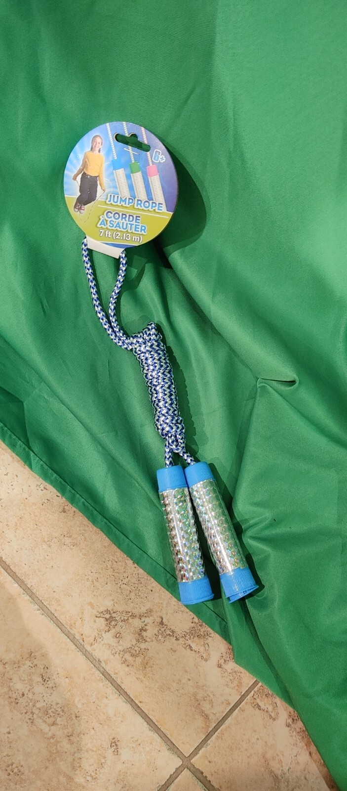 Blue and White Jump Rope with Nylon Handles for Children, Ages 6+ 7-ft ...