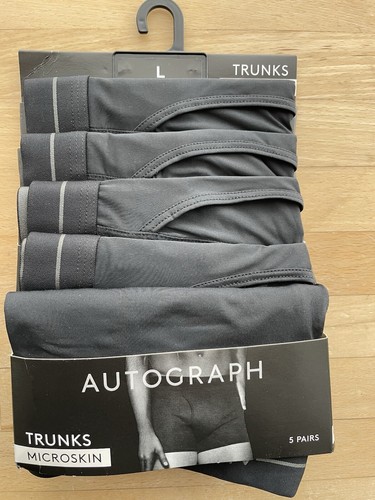M&S Autograph Mens MICROSKIN Trunks Underwear Large All Black X 5 Pack ...