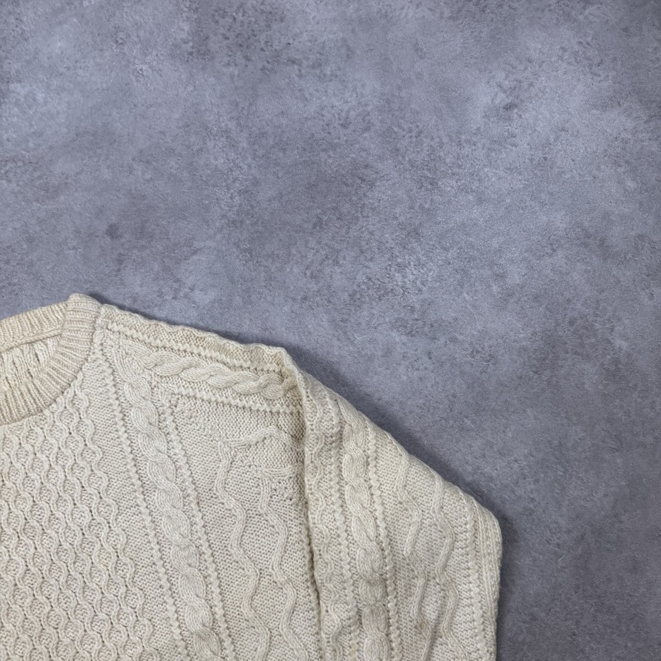 Arran Jumper Mens Large Hand Cable Knit Aran Wool Chunky Sweater, Off ...
