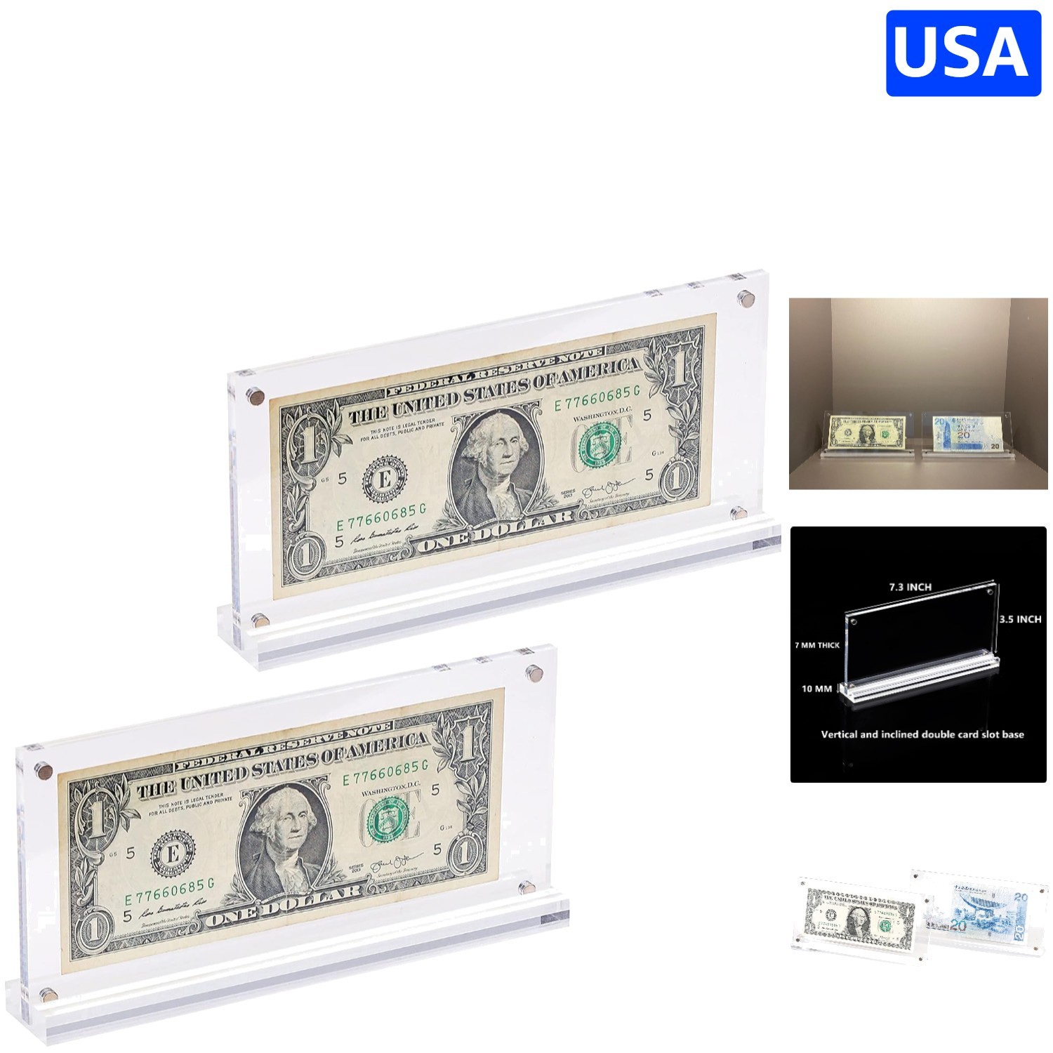 Double-Sided Clear Acrylic Currency Holder Frame - 7.3 x 3.5 Inch ...