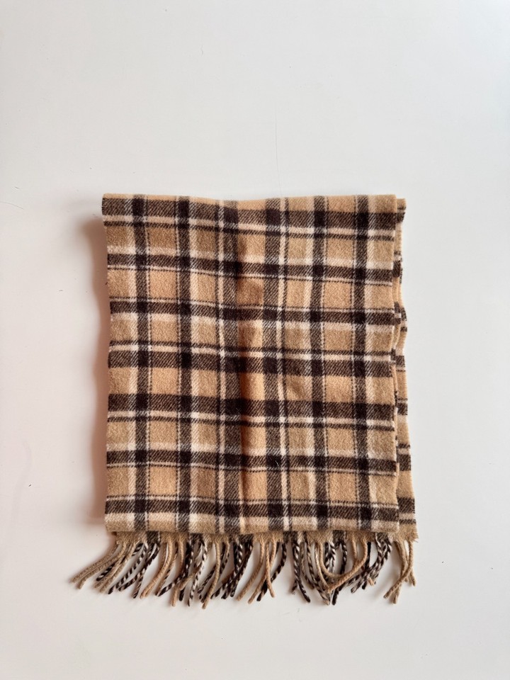 JAMES PRINGLE WEAVERS Scotland Brown Check 100% Wool Fringed Rectangle ...