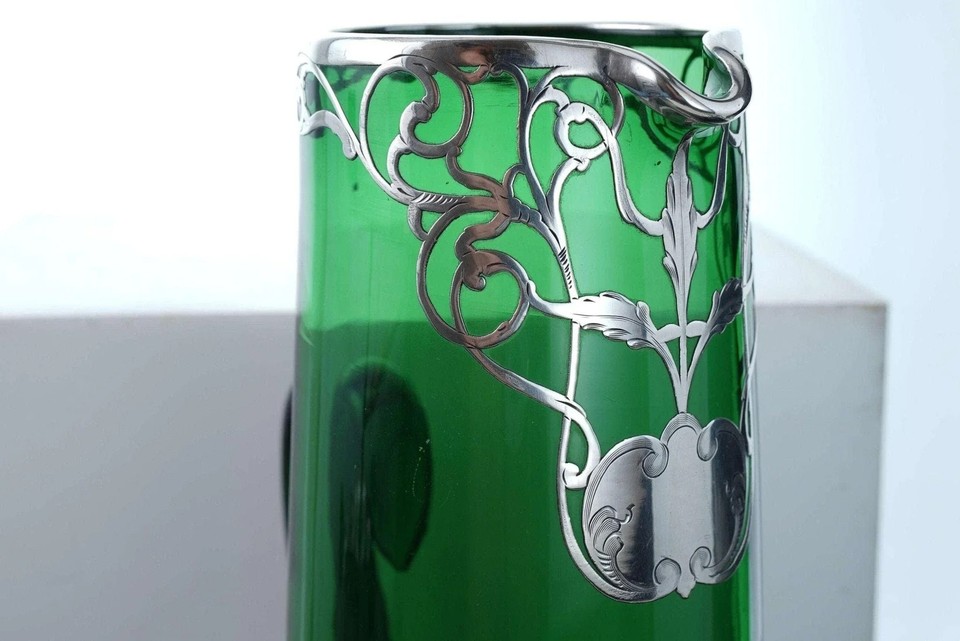 c1900 Art Nouveau Sterling Silver Overlay Art glass Tankard | eBay UK