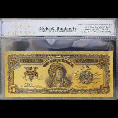 Gold 1899 $5 Five Dollars Banknote Collectible with Bag & Certificate ...