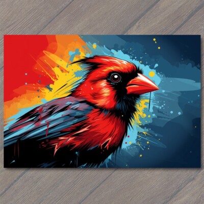 POSTCARD Cardinal Smile Happy Retro Pop Art Splash Colors Cute Red Bird ...