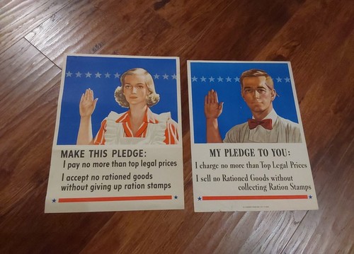 2 WWII Posters Homefront Rationed Goods Pledge Pay/ Charge Legal Prices ...